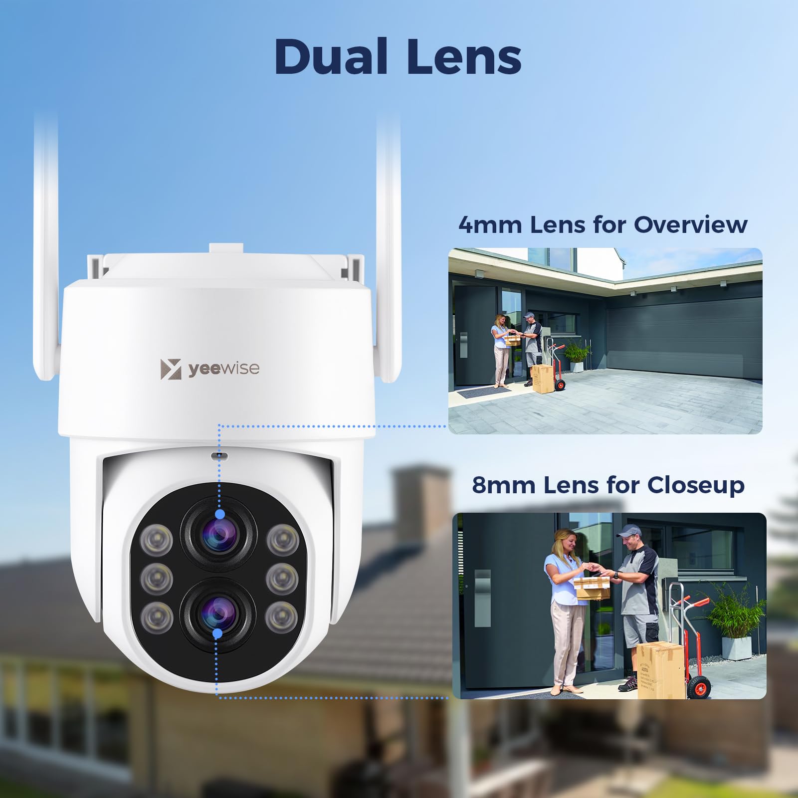 2K Wireless Security Camera System, Plug-in Outdoor PTZ WiFi Camera System, 4pcs Dual Lens Pan Tilt WiFi Camera with Auto Tracking, 10CH WiFi NVR with 500GB HDD for 24/7 Recording (Add-on Camera)