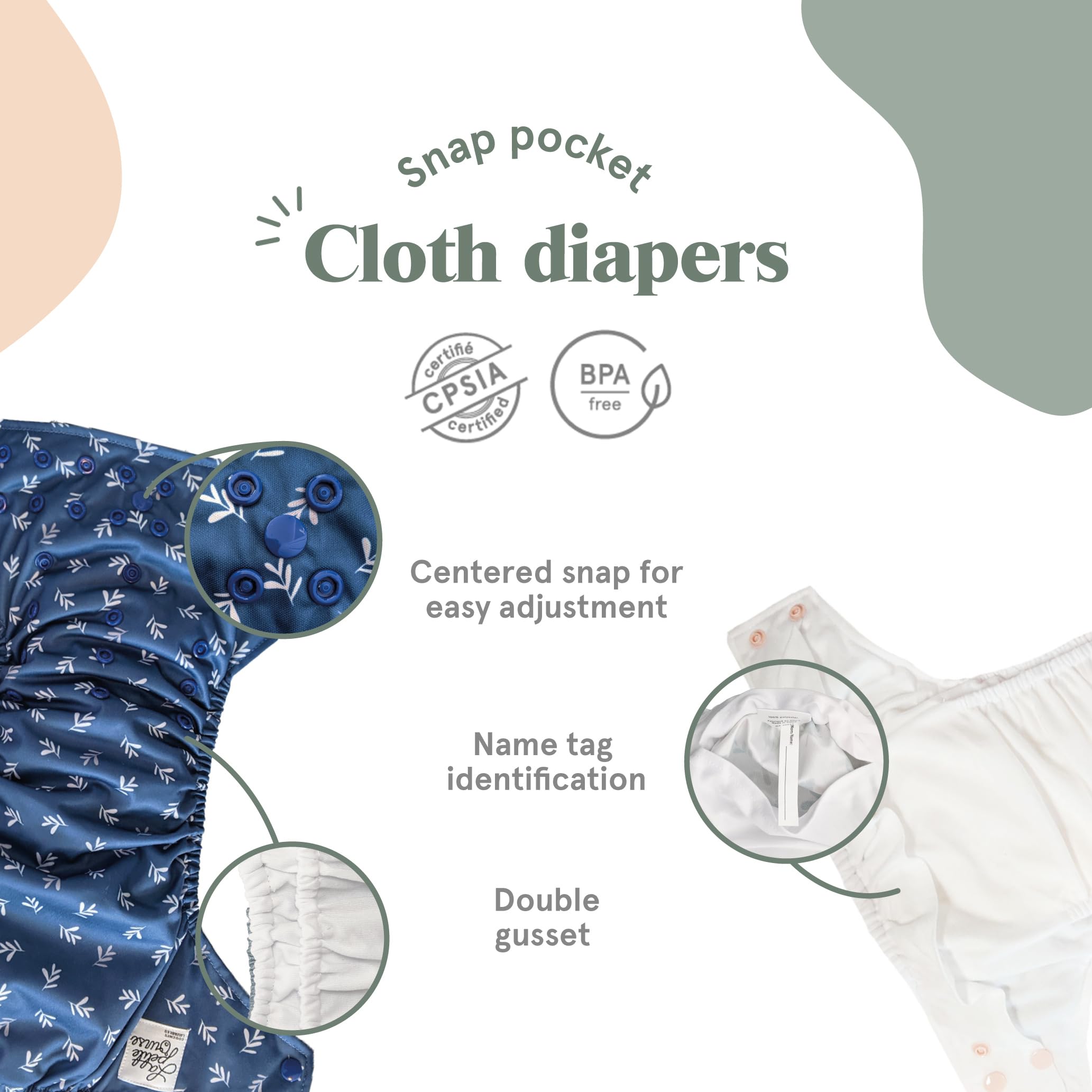 LA PETITE OURSE 2 One-Size Reusable Pocket Diapers with 4 Diaper Inserts, 1 Wet Bag and 1 Diaper Liner Roll (100 Sheets) per - The Perfect Trial Kit - Laziness