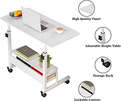Adjustable Table Student Computer Desk Portable Home Office Furniture Small Spaces Desk Sofa Bedroom Bedside Desk Learn Play Game Desk on Wheels Movable with Storage Desk Size 31.5 * 15.7 Inch,White