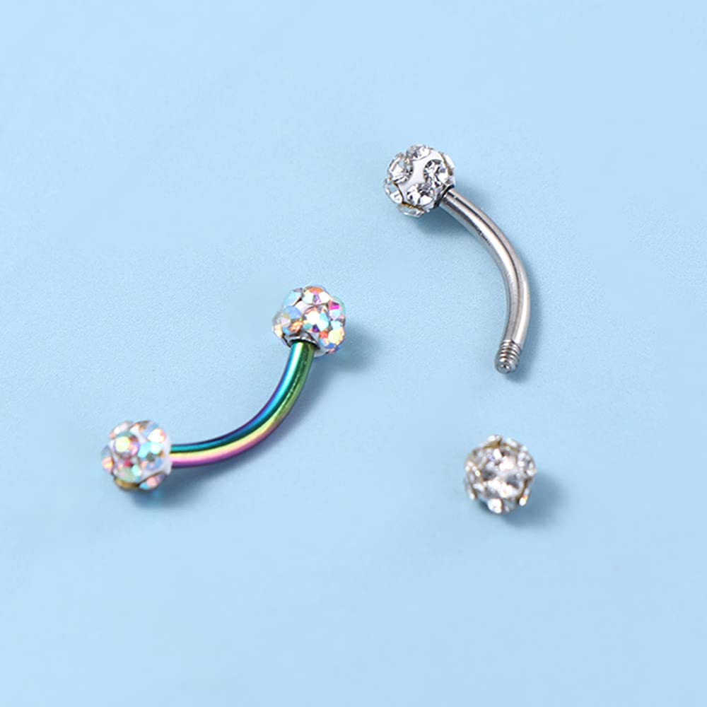 1PC Rhinestone Curved Barbell Eyebrow Rings,Stainless Steel Fake Lip Stud for Earrings Piercing Ring Piercing Jewelry(silver)