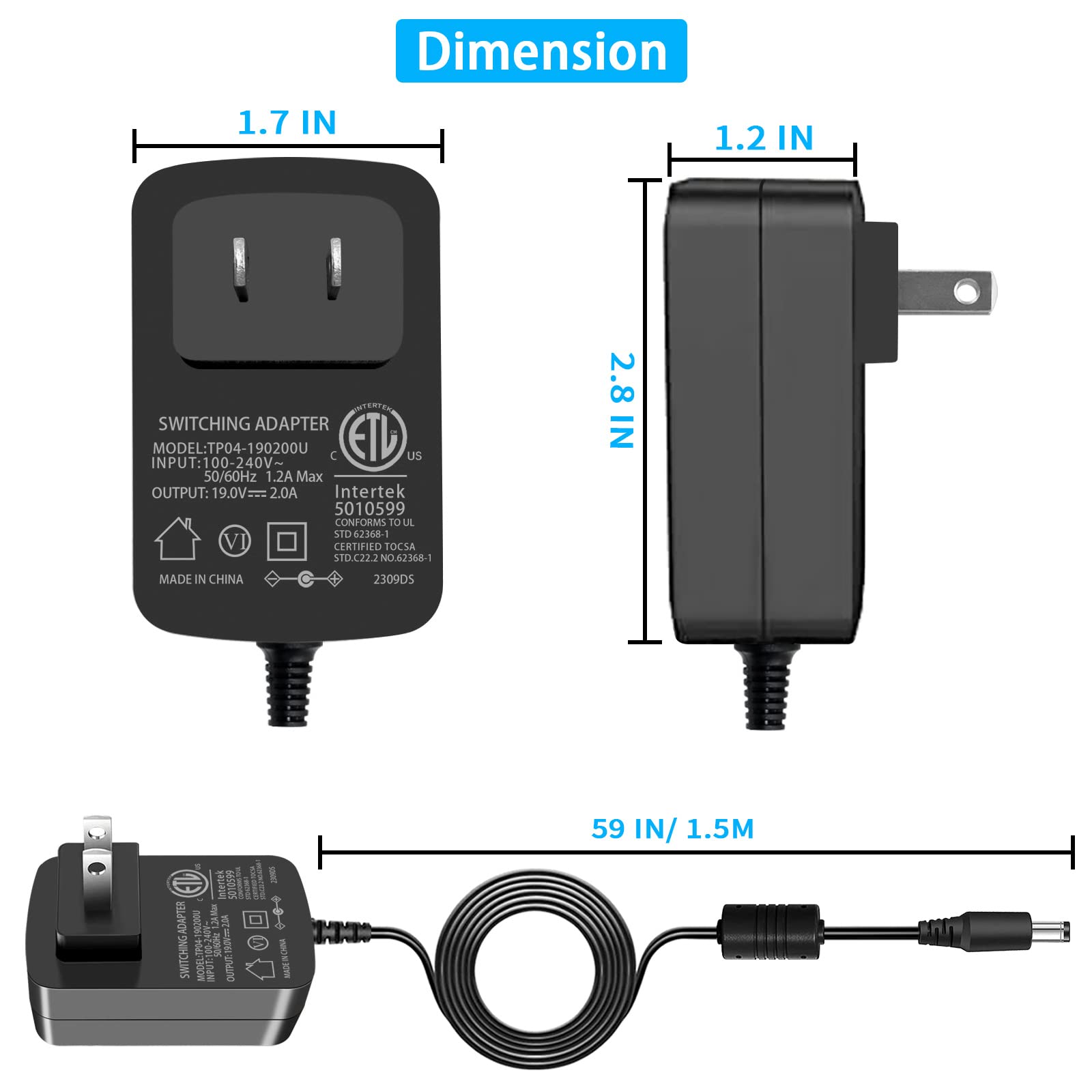 19V 2A Power Supply Charger Cord for Harman Kardon HK Onyx Studio 7 6 5 4 3 2 1 Wireless Portable Bluetooth Speaker AC DC Power Supply Adapter Cable.