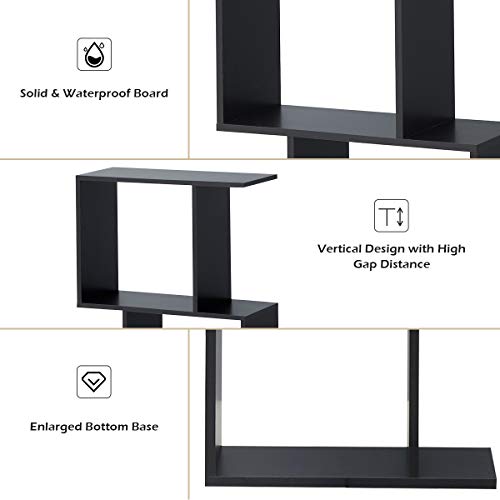 Giantex 2-Tier Bookshelf S Shaped Bookcase, Free Standing Industrial Storage Rack, Suit for Living Room Bedroom Office, Modern Small Bookcase, Black