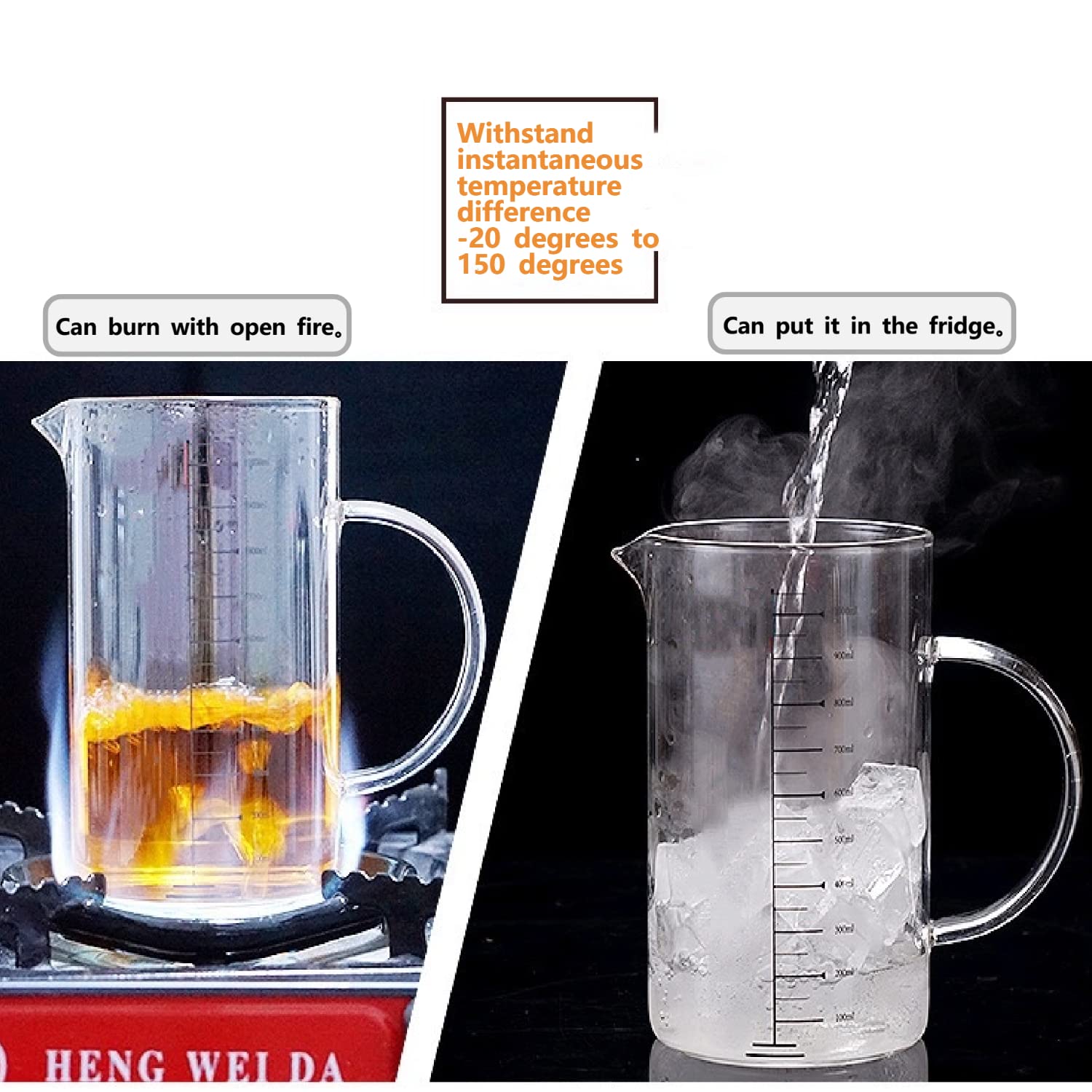 Lab Measuring Glass Beaker Set - Borosilicate Glass Beaker with Handle and gate,4 beakers and 2 Glass Straws, High and Low-Temperature Resistance