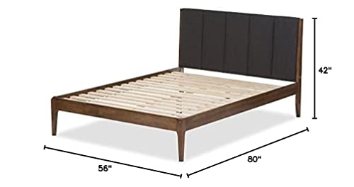 Baxton Studio Bella Mid-Century Wood Platform Bed, Full, Dark Grey/Medium Walnut Brown
