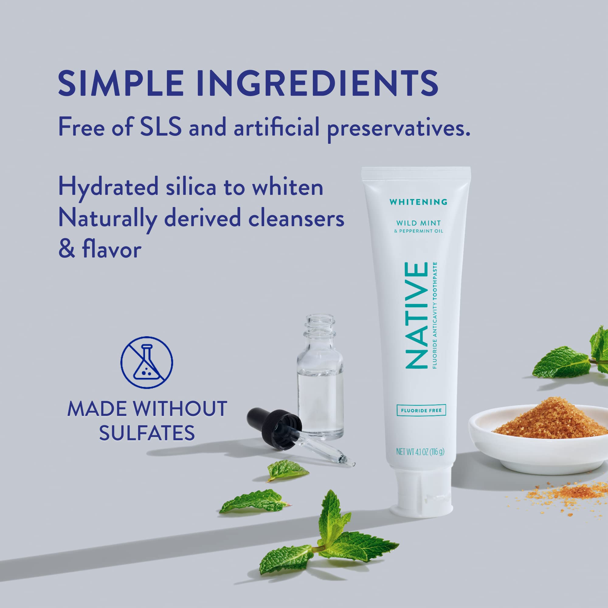 Native Toothpaste Made from Naturally-Derived Cleaners and Simple Ingredients That Safely Whitens Teeth, 4.1 oz, Wild Mint Fluoride Free - 3 Count