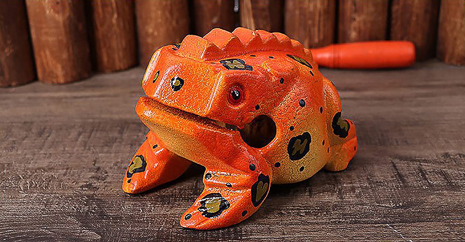 3.5" Wooden Frog Guiro Rasp Instrument - Percussion Musical Tone Block Craft (Painted Orange)