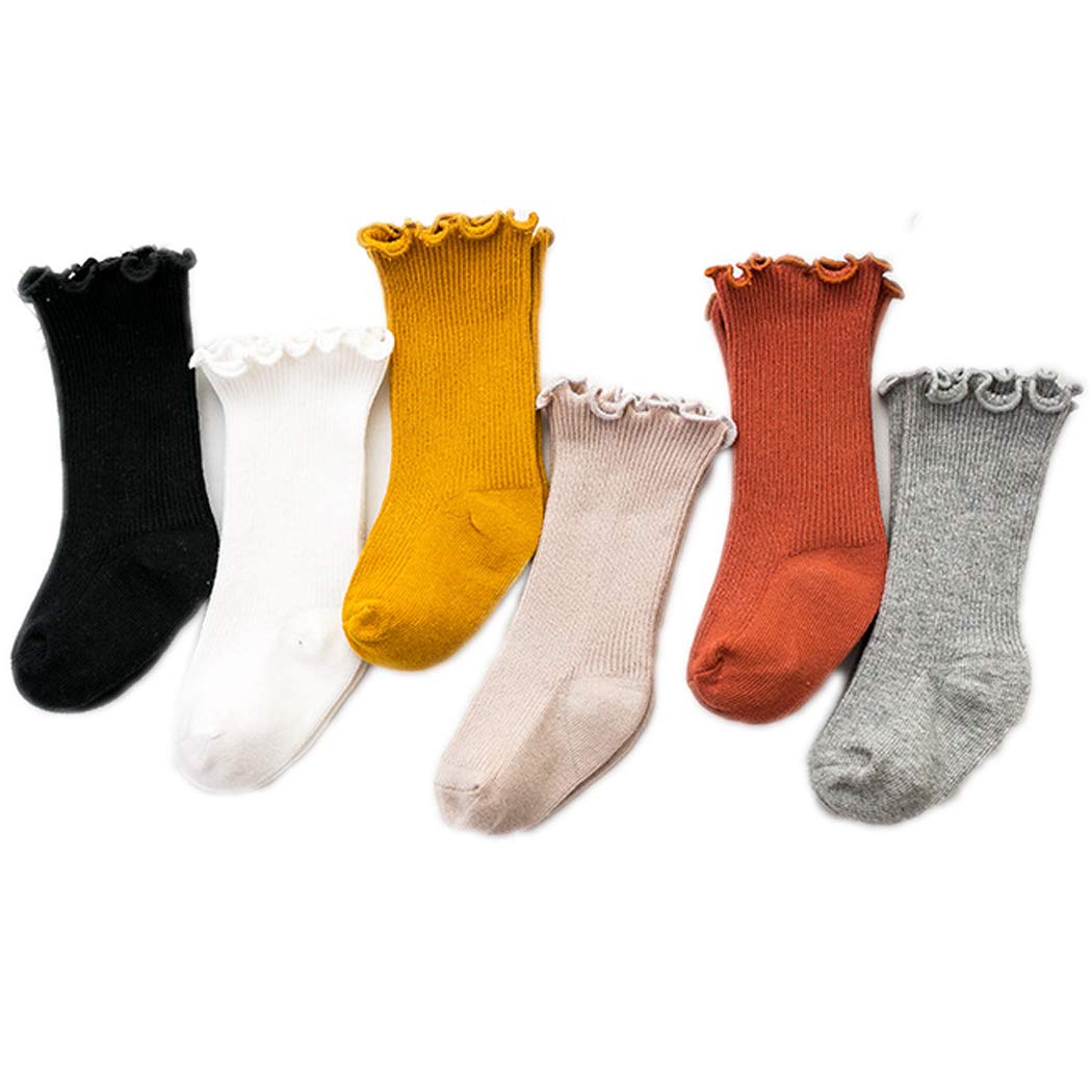 Ashmyova Baby Girls Boys Combed Cotton Socks Toddler Ankle Ruffles Sock Non-Slid for Newborn Infant Childrens 6PACK Size 3-5T