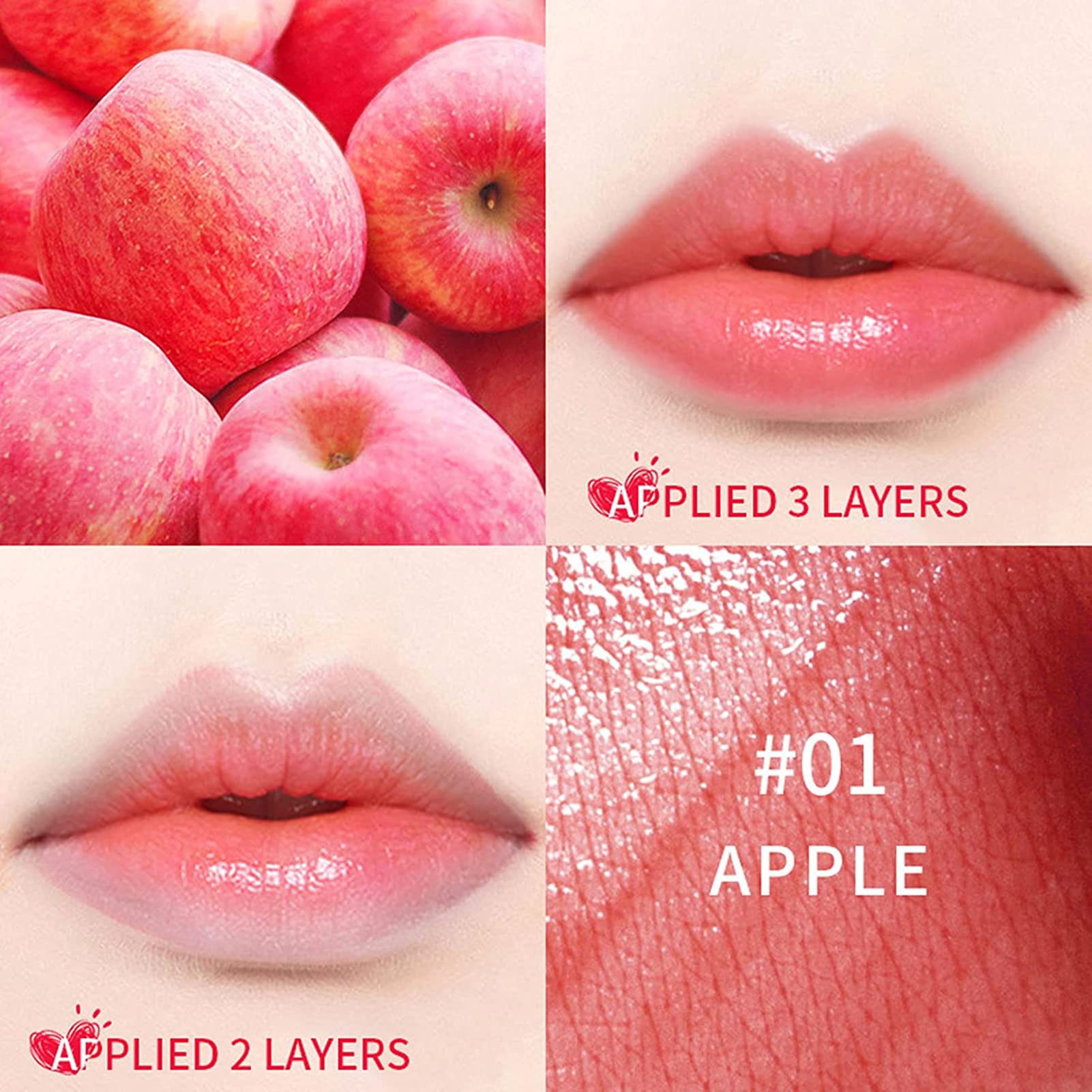 2 Pack Lip Tint Stain Set, Multi-use Lip and Cheek Tint, Liquid Blush and Lip Paint, High Pigment, Vivid Color, Long-Lasting, Weightless Lipstick Lip Tint Lacquer Makeup (Apple & Watermelon)