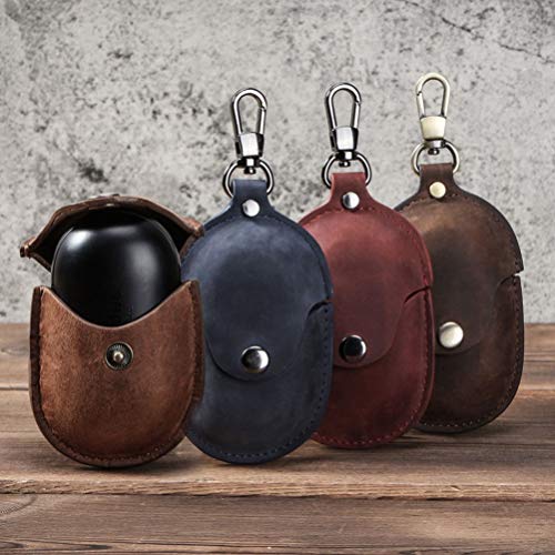 Compatible for Samsung Galaxy Buds Case Leather Shockproof Protective Earbuds Case with Stainless Keychain - Coffee