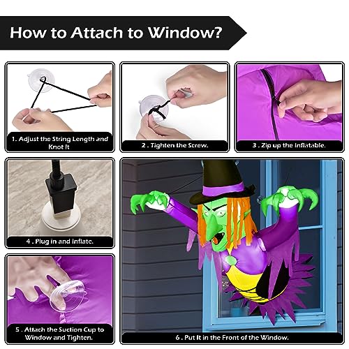 3.5 Ft Halloween Inflatables Scary Witch Broke Out from Window, Outdoor Halloween Decorations with Build-in LED Lights Blow Up Inflatables for Window, Outside, Party, Indoor, Home Decoration