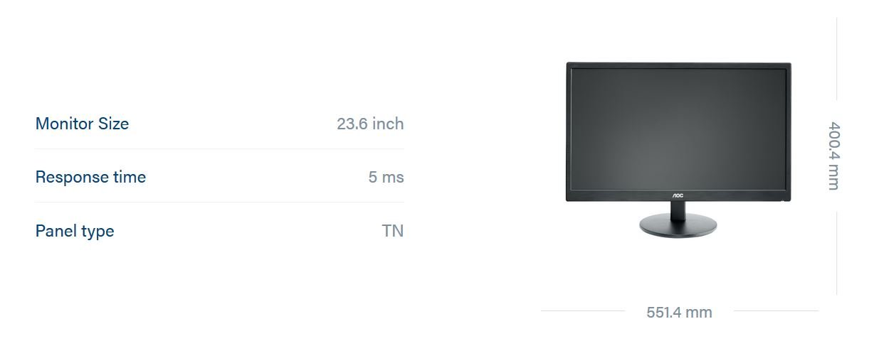 AOC e970swn 18.5-Inch LED-Lit Monitor, 1366 x768 Resolution, 5ms, 20M:1 DCR, VGA, VESA