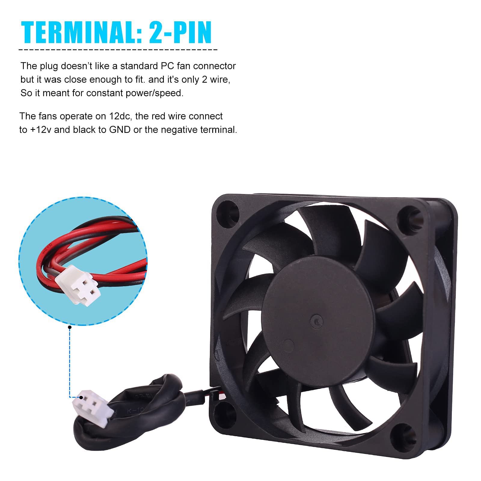2-Pack 60mm x 60mm x 15mm 12V 6000RPM Brushless Small Cooler Cooling Replacement Fan Dual Ball Bearing