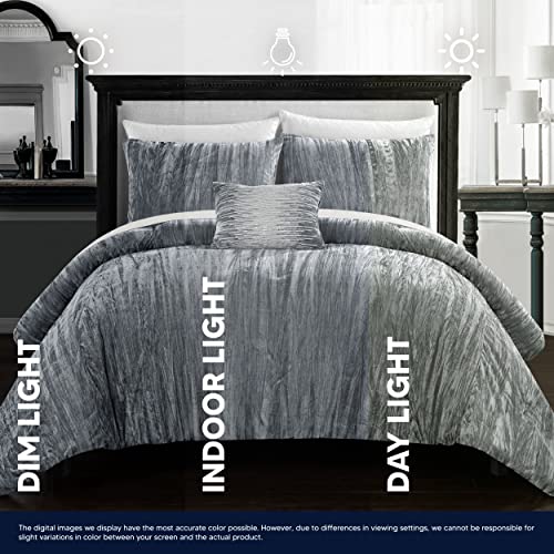 Chic Home Westmont 4 Piece Comforter Set Crinkle Crushed Velvet Bedding-Decorative Pillow Shams Included, King, Green