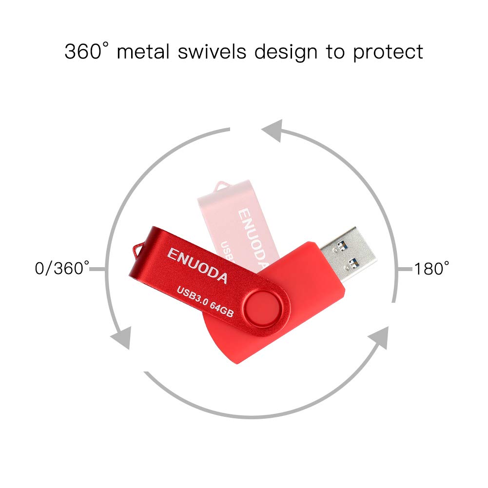 2 Pack 64GB USB 3.0 Flash Drives ENUODA Swivel Memory Stick 64 gb Thumb Drives Data Storage Jump Drive (Red Black)