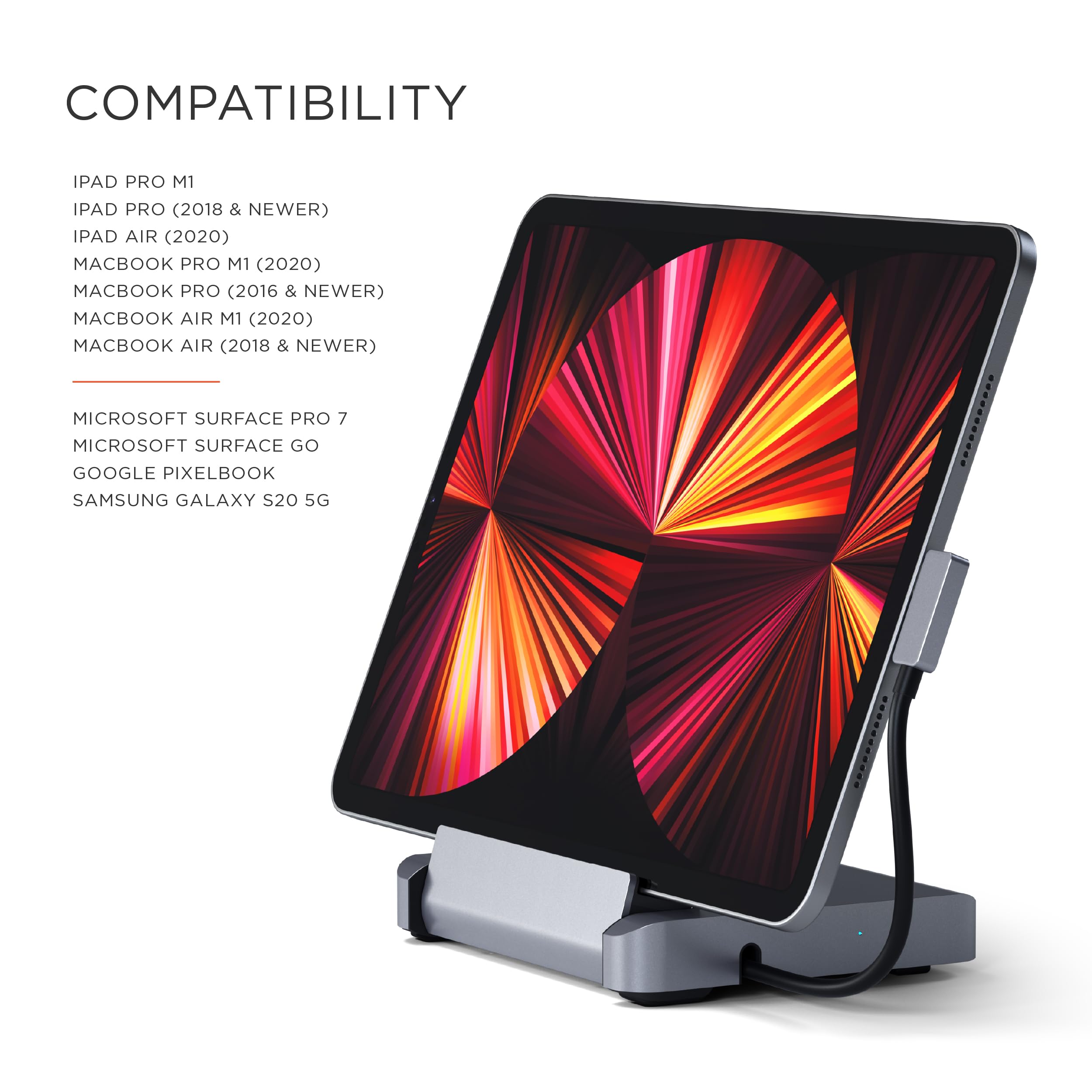 Satechi USB C Hub - iPad Pro USB C Hub - Aluminum Stand & Hub β 6-in-1 iPad Dock Foldable Stand β iPad Docking Station- iPad Hub for M2, M1 iPad Pro/iPad Air, iPad Mini 6 Gen