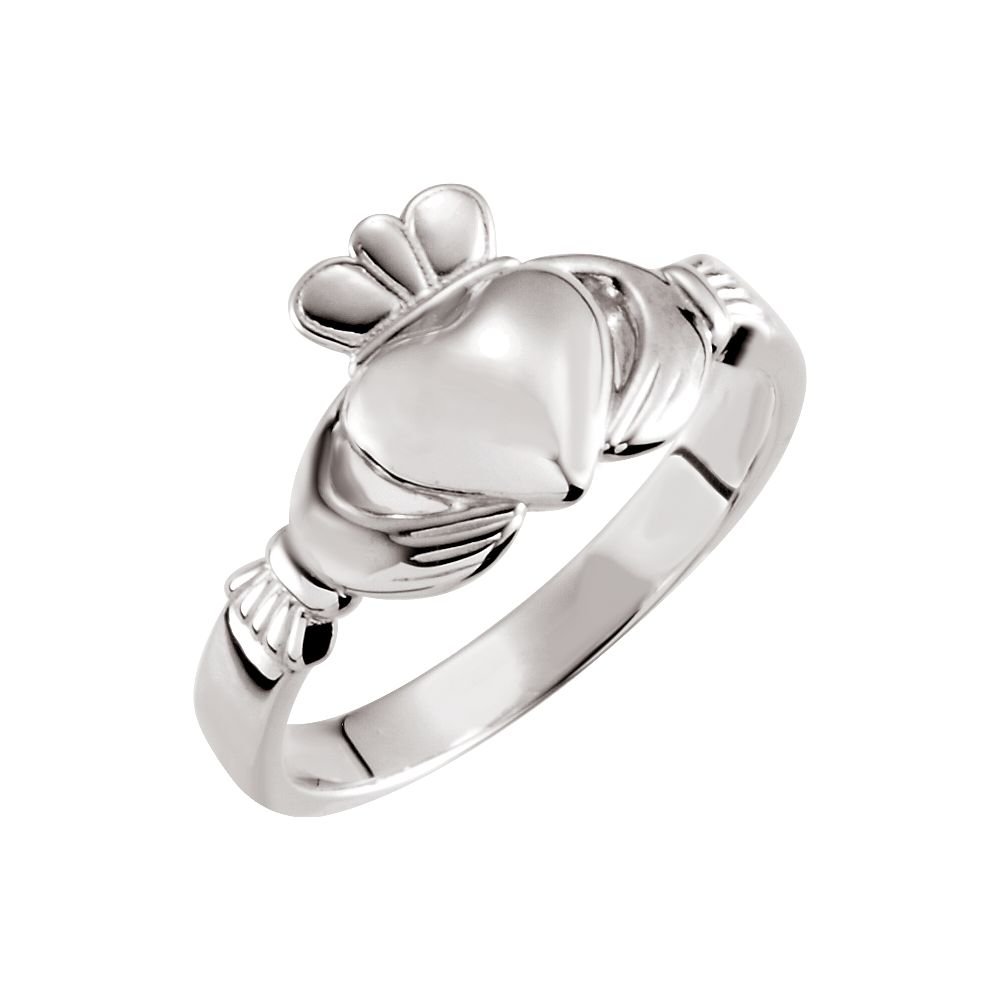 14k White Gold Size 7 8.5mm Polished Irish Claddagh Celtic Trinity Knot Ring Jewelry for Women