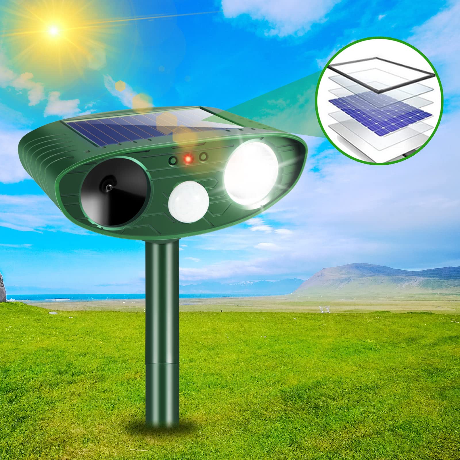 2 Pack Upgraded Ultrasonic Animal Repeller Outdoor,Solar Animal Repeller with Motion Sensor & Deterrent Light to Scare Raccoon Cat Rabbit Squirrel Skunk Dog Deer Repellent Devices for Yard Protection