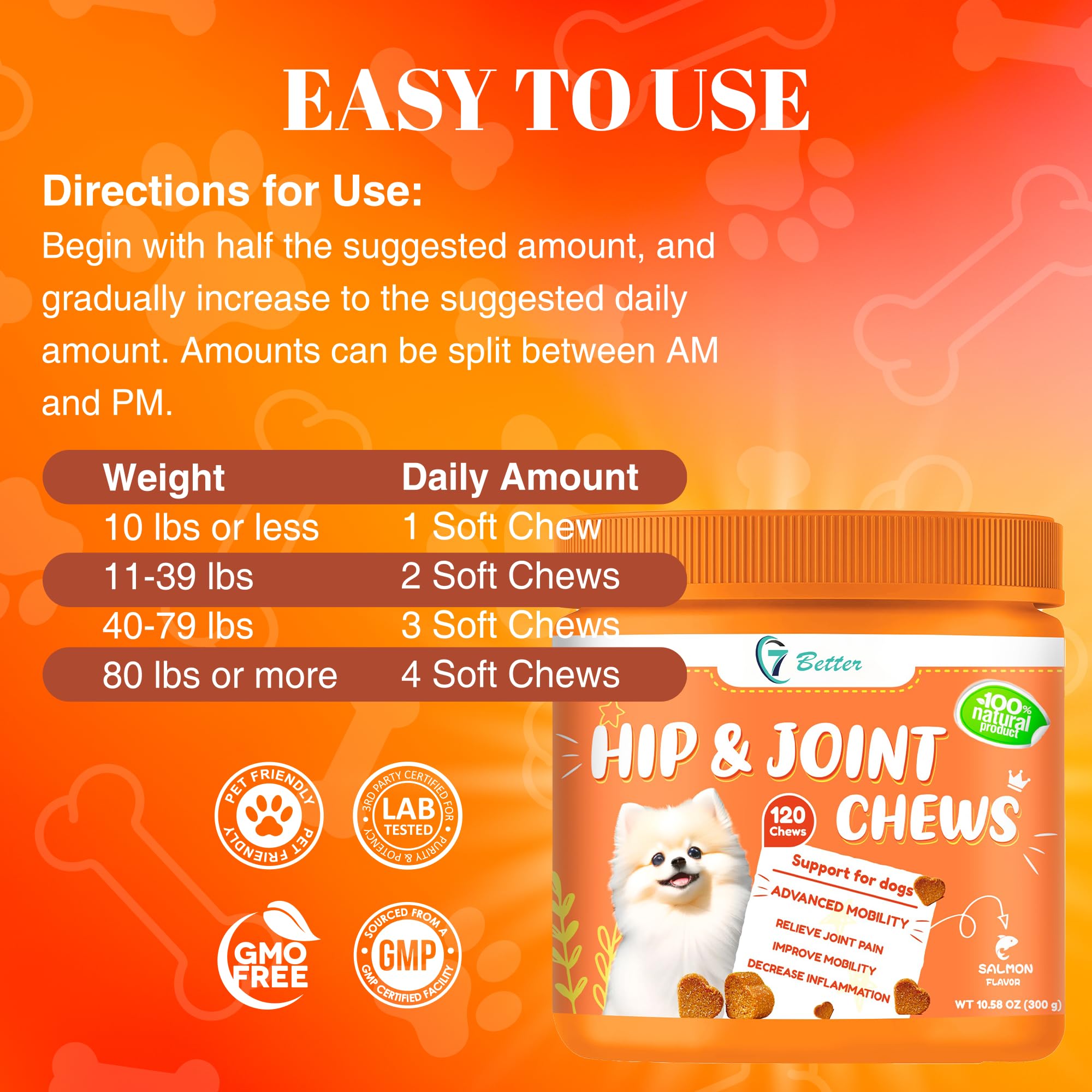 Hip and Joint Supplement for Dogs - Glucosamine for Dog Joint Supplement - with Chondroitin, MSM, Vitamins C and E for Dog Joint Relief - Mobility Bites Bacon – 120 Count