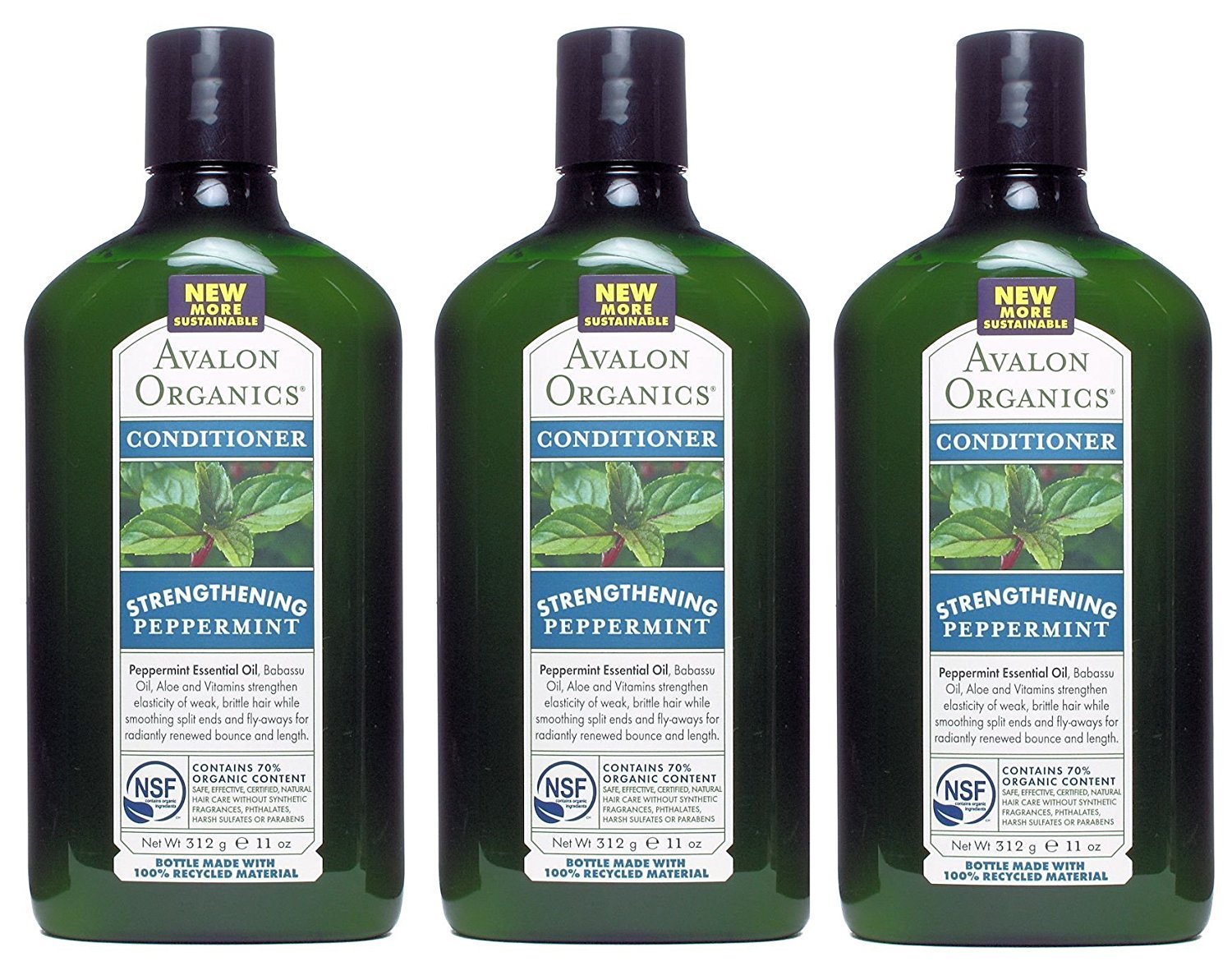 Avalon Organics Peppermint Revitalizing Conditioner, 11-Ounce Bottle (Pack of 3)