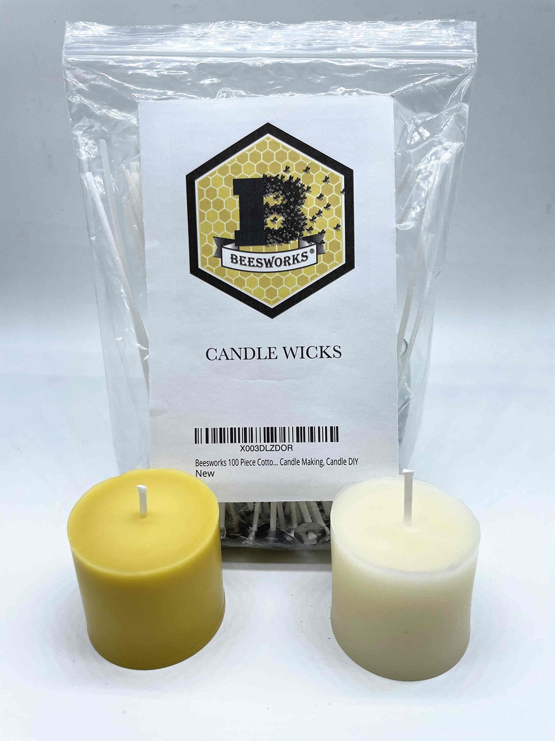 Beesworks 100 Piece Cotton Candle Wick 6" Pre-Waxed for Candle Making, Candle DIY