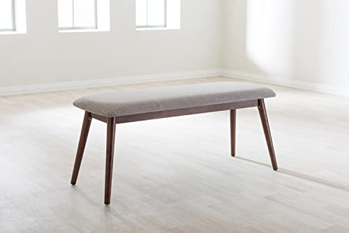 Baxton Studio Flora Mid-Century Modern Light Grey Fabric and OakMedium Brown Finishing Wood Dining Bench