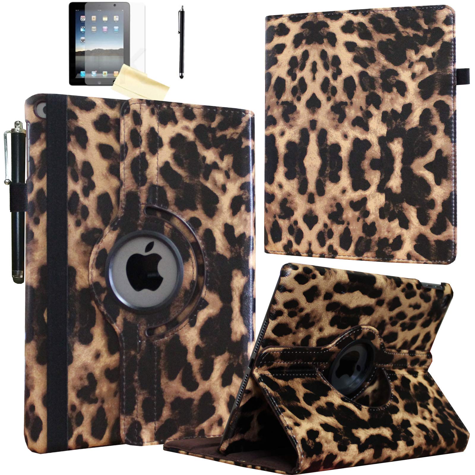 JYtrend Smart Case for iPad 5th / 6th Generation (9.7") with Pencil Holder, Rotating Stand Magnetic Auto Wake Up/Sleep Cover for 2017/2018 iPad 9.7 Model A1893 A1954 A1822 A1823 (Leopard)