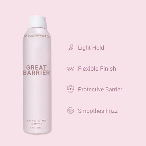 Beachwaver Great Barrier Heat Protectant Hair Spray - Multi-Purpose Treatment for Heat Protection Before Styling for Flexible Hold & No Frizz - Polynesian Pink Sugar Scent (8.4 Fl Oz)