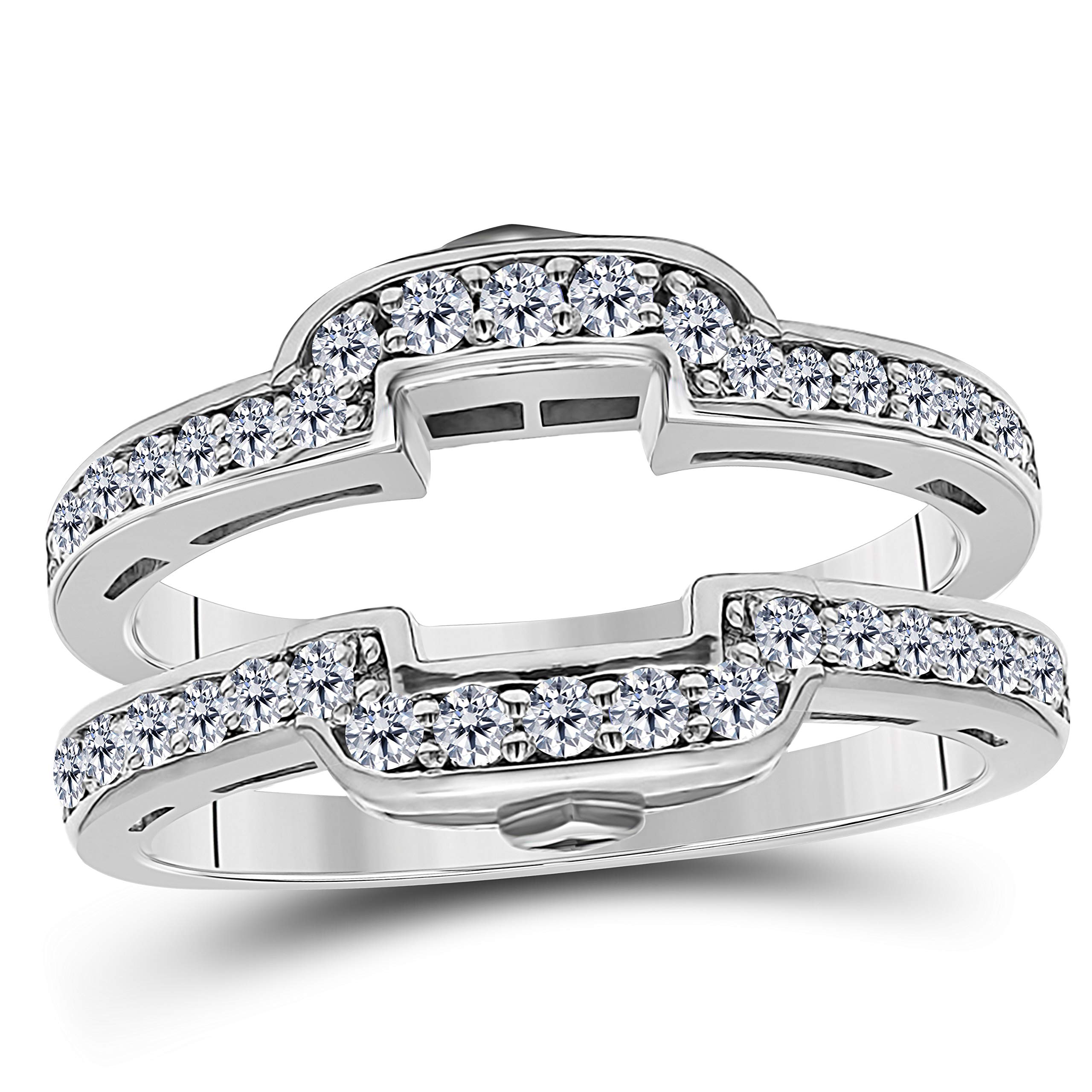 14k White Gold Plated Alloy Square Halo Style Engagement Wedding Enhancer Ring Guard with Cubic Zirconia (0.50 ct. tw.)