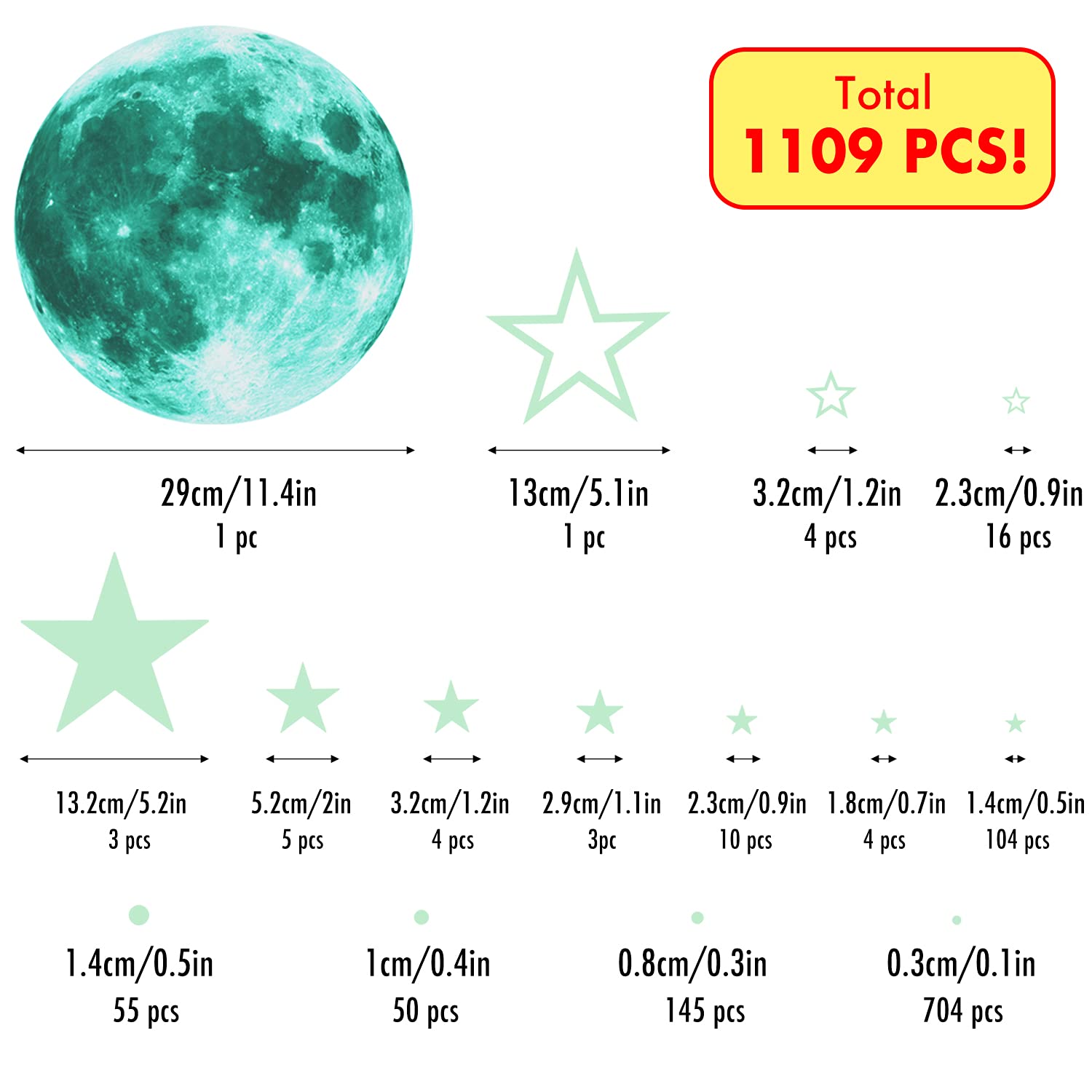 VUDECO Glow in The Dark Stickers Glow in The Dark Stars for Ceiling Glow in The Dark Moon and Glow Stars for Ceiling Over 1000 PCS Glow in The Dark Ceiling Decorations Perfect Kids Room Decor