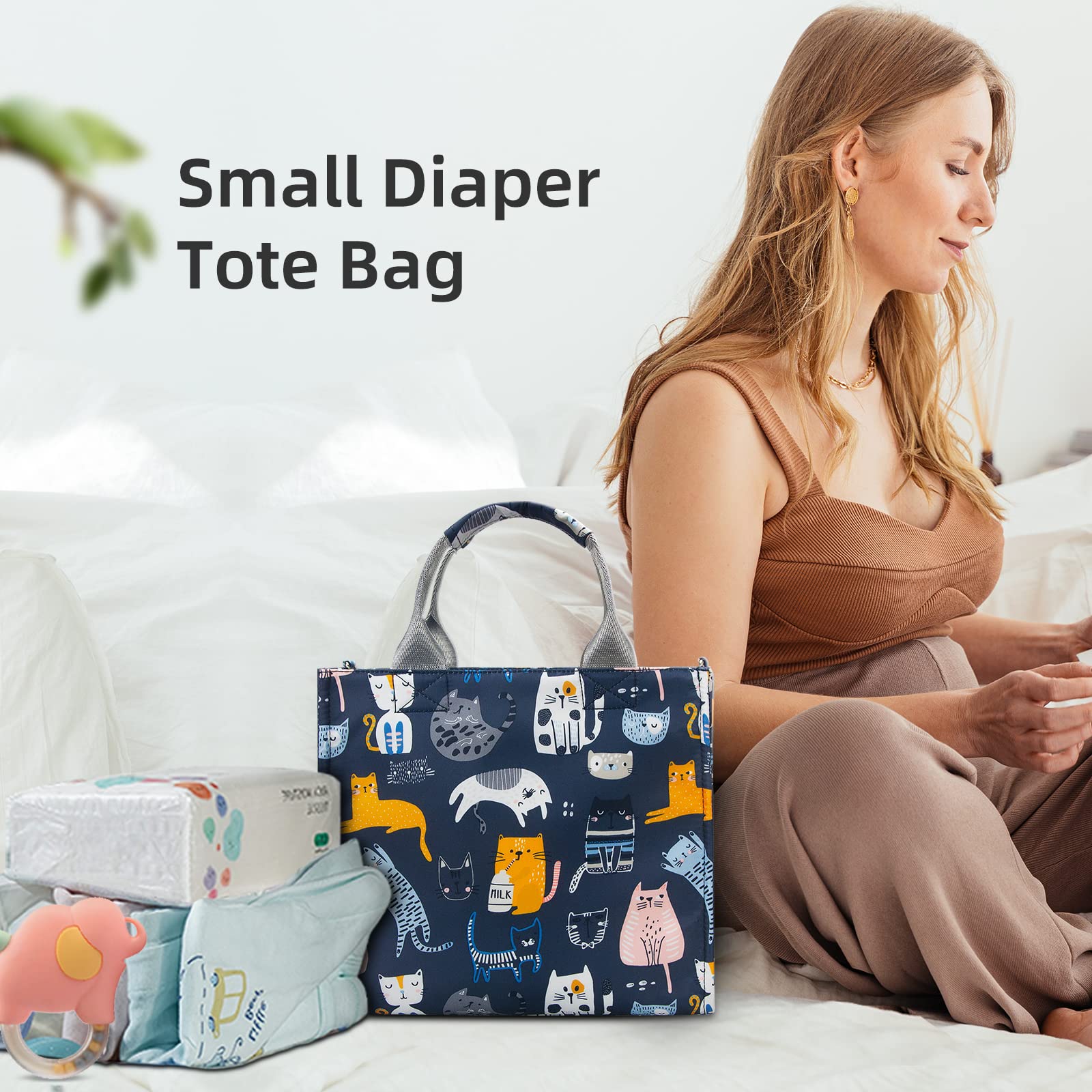 PHEBEN Small Diaper Bags Waterproof Travel Tote Mini Diaper Bag Multi-Function Baby Bags Crossbody Purse(Cat Paradise)