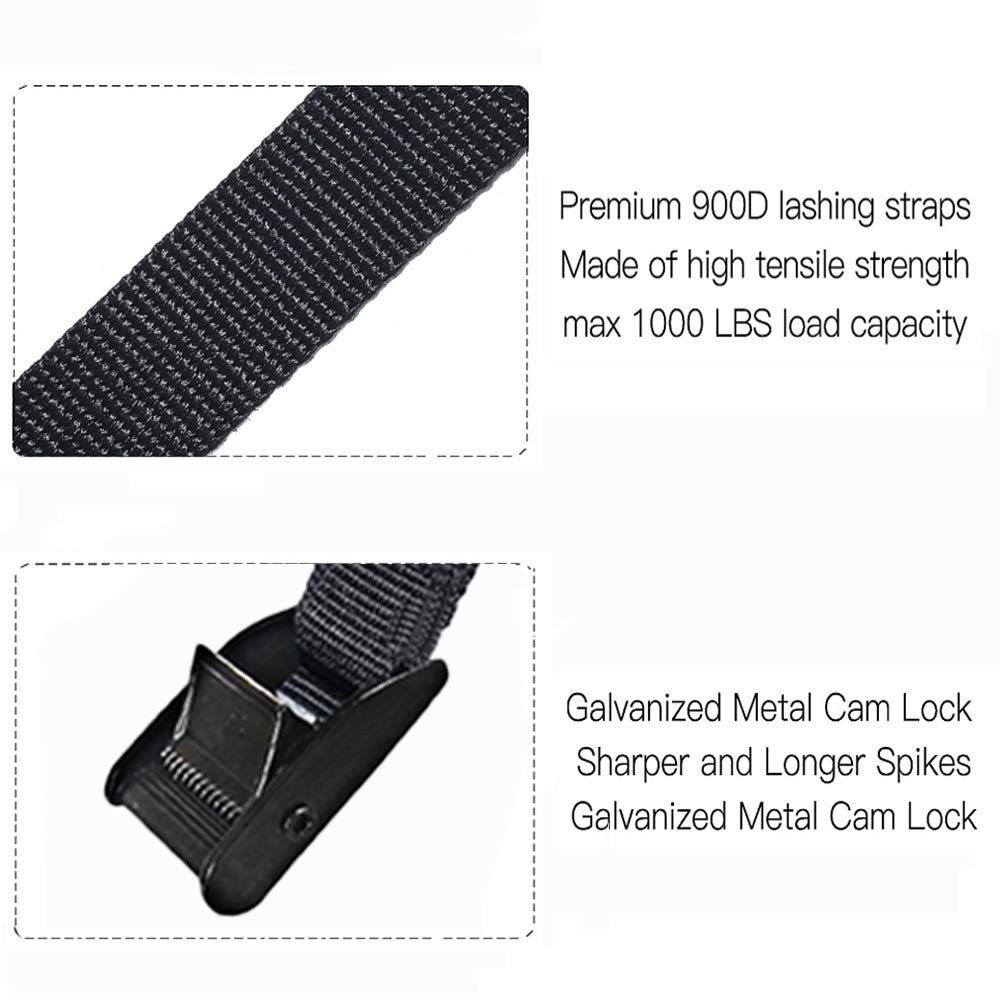 16ft Tie Down Straps, Lashing Straps Heavy Duty up to 700lbs,Adjustable Cam Buckle Tie-Down Straps for Motorcycle, Cargo, Trucks,Trailer,SUP, Kayak, Luggage- Black 2 Pack