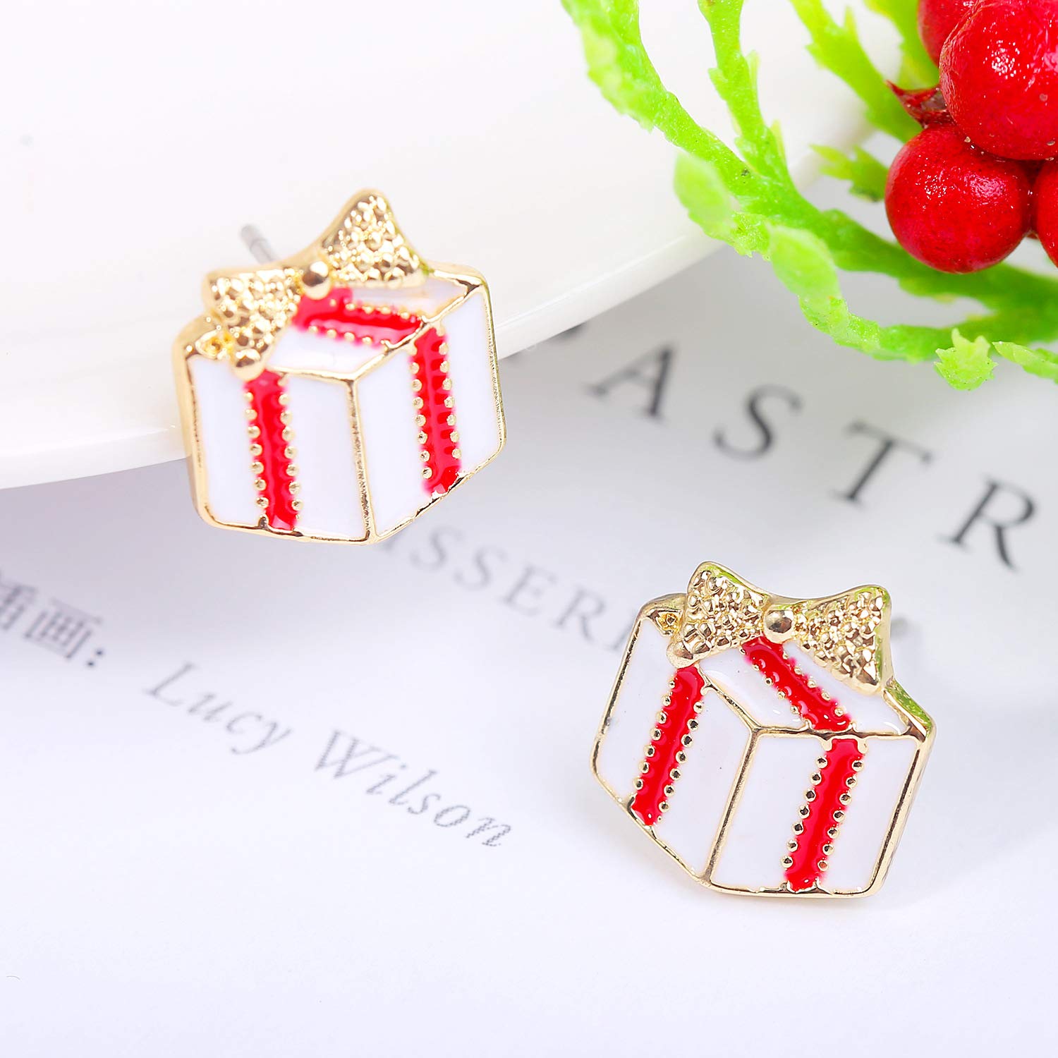 12Pairs Christmas Stud Earrings for Women Christmas Tree Snowflake Penguin Candy Cane Stud Earrings Holiday Earrings for Womens Christmas Gift
