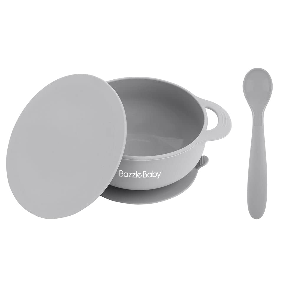 Bazzle Baby Silicone Suction Bowls with Suction Lid and Spoon | 3-piece set | BPA Free Silicone | Perfect for 4-36 Months.