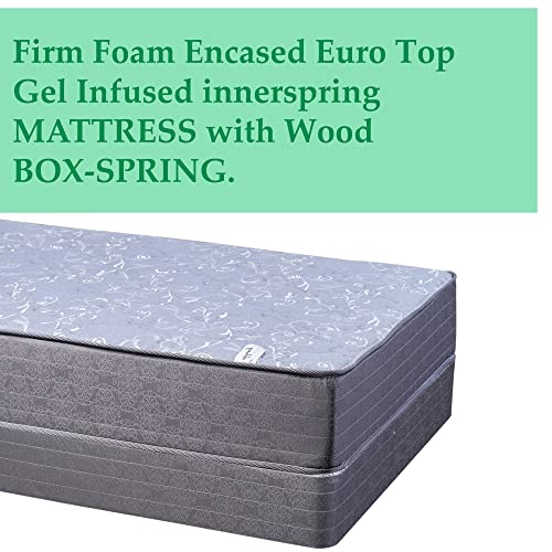 Nutan 11-Inch Firm Foam Encased Euro Top Gel Infused Innerspring Mattress and 8" Wood Box Spring/Foundation Set, Full