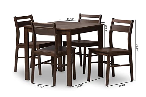 Baxton Studio Lovy Modern and Contemporary Walnut-Finished 5-Piece Dining Set/Contemporary/Brown/Medium Wood/Rubber Wood