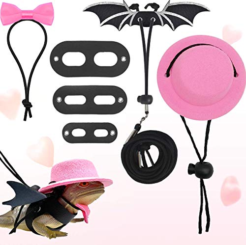 Bearded Dragon Lizard Leash Harness Hat Bowtie Set -Bearded Dragon Top Hat + Bow Tie Collar Costume Accessories + 3 Pack Harness Leash for Lizard Reptile Party Photo Props