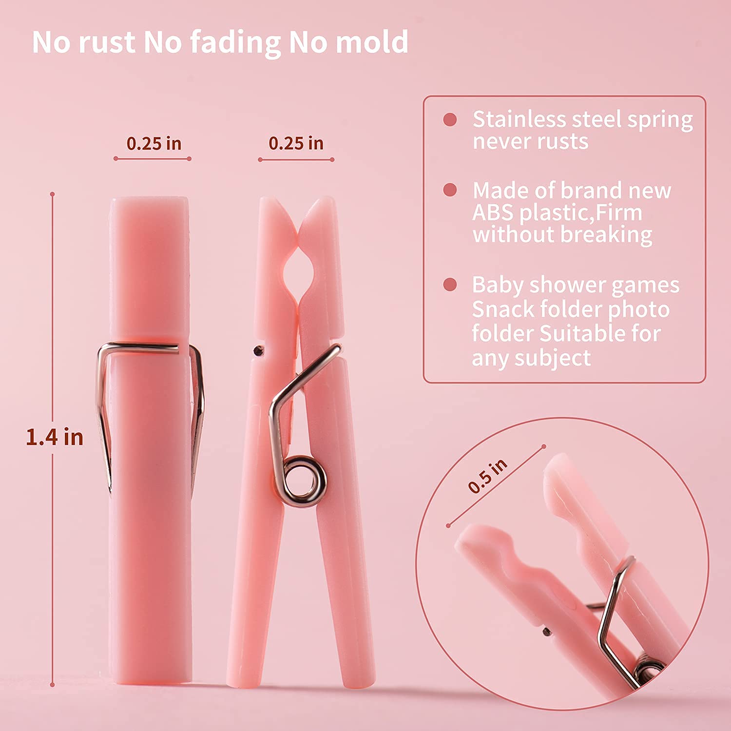 60 Baby Shower Clothespin Games Mini Clothes Pins 1.4 inch for Party Decorations (Pink)