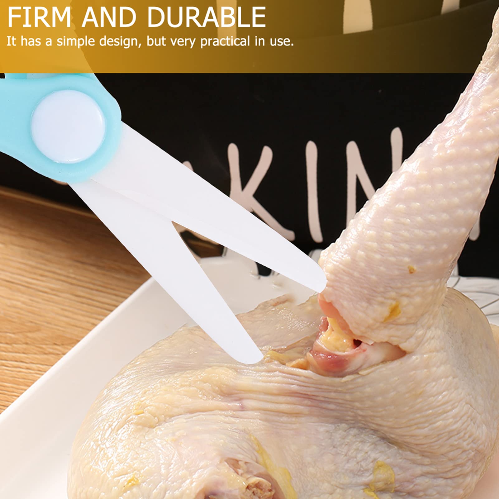 Portable Food Ceramic Shears for Kitchen Classroom Craft Pet Hair Pizza Vegetable Cutting Chopping Tool with Cover Sky Blue