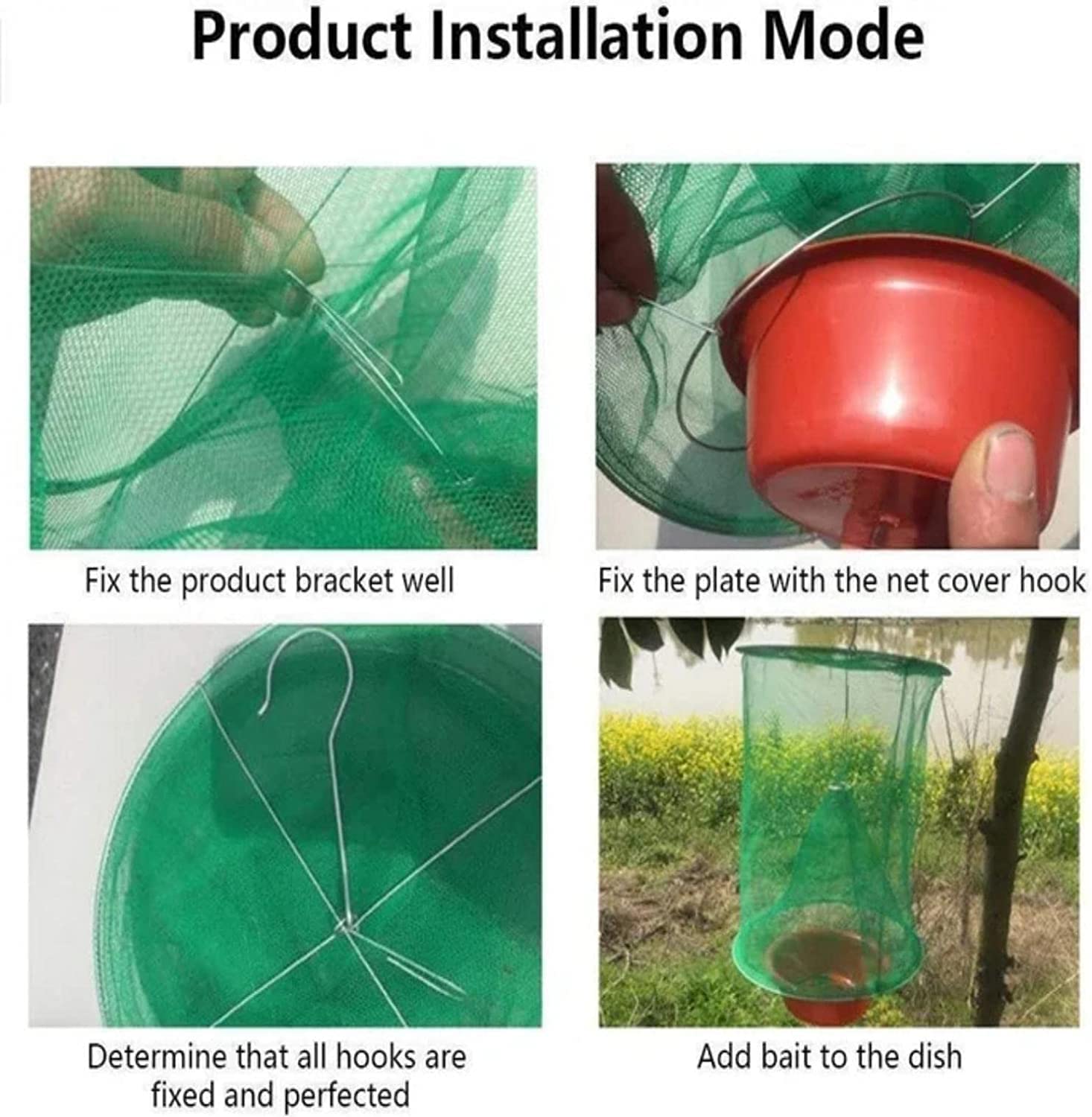 2/8 Set Ranch Fly ππ«ap - Reusable Fly ππ«ap with ππit Tray Upgraded Fly πππcher Cage Effective Fly Bag for Indoor Outdoor Hanging Family Farms,Stable,Garden,Orchard,Park,Restaurants (2Set)