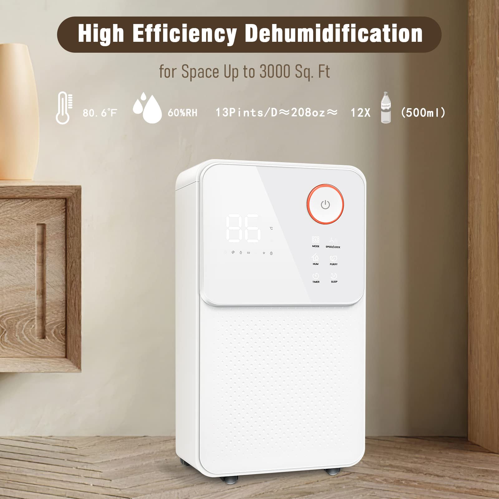 3000 Sq. Ft Dehumidifier for Bathroom Basements Home RV, Aerofy Dehumidifiers with Drain Hose, Upgraded ION & Sleep Mode, 3 Dehumidification Modes, 24H Timer, Smart LCD Touch Panel, Auto Shut Off