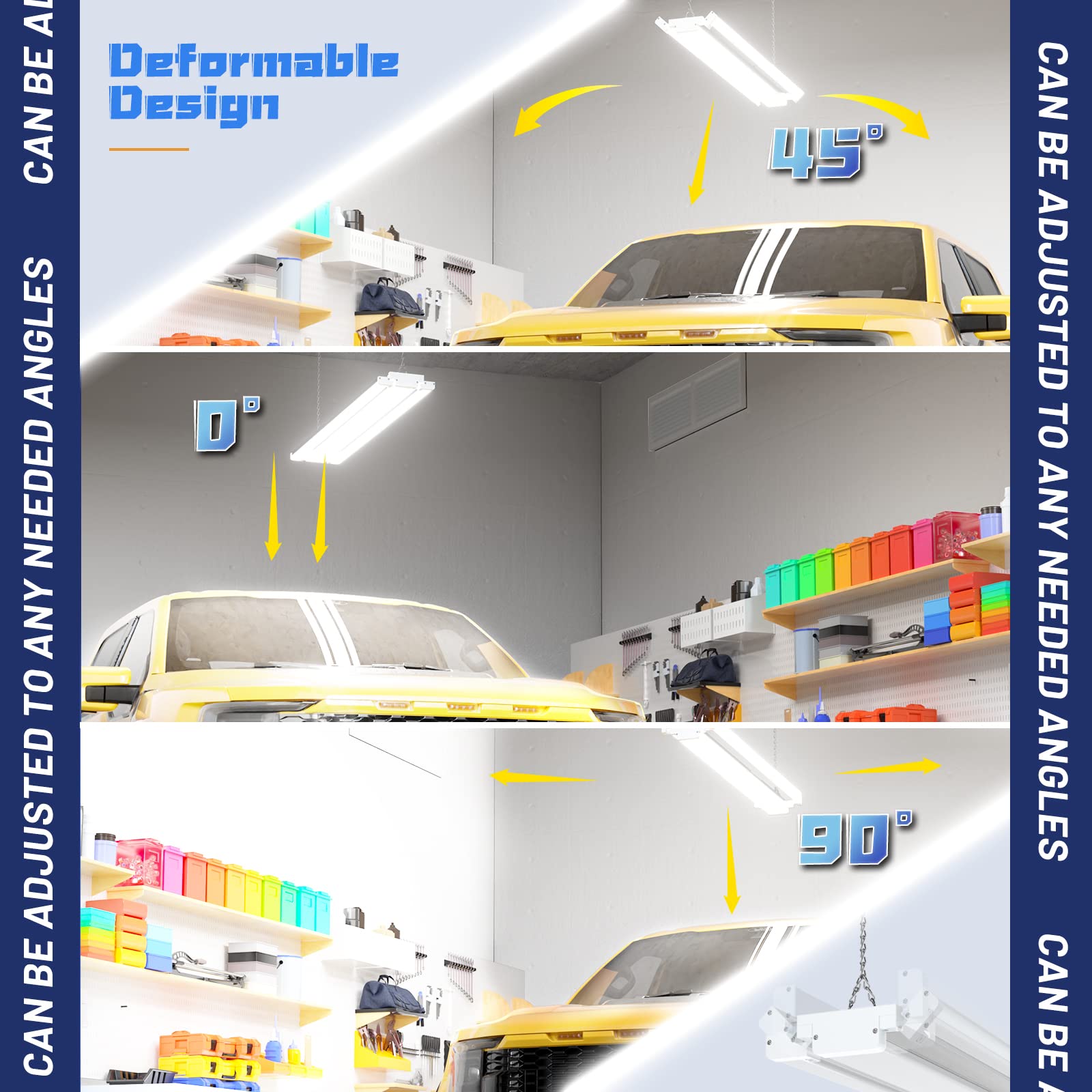 Bbounder Deformable LED Shop Light for Workshop, 6400LM 80W 4FT Utility Shop Lighting Fixture with Plug and Adjustable Panel, 5000K Daylight, Hanging or Flush Mount for Shop, Garage, Workbench, 1 Pack