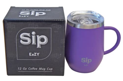 BLACK Double Walled 18/8 StainlessSteel Insulated Cup, Handle & Lid 12oz- Drinks Hot up to 6 hours Cold up to 24hour - Coffee, Tea, Beer, Water, Wine -Arrives Boxed for easy Gifting!