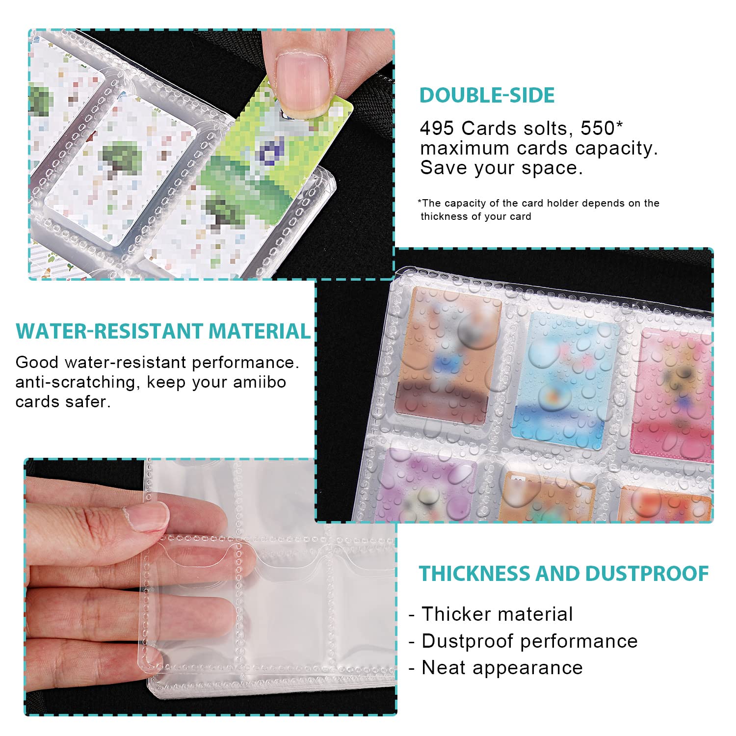 495 Pockets Binder Holder for Animal Crossing Mini Amiibo Cards, 1.3"x1" ACNH NFC Tag Game Cards Carrying Case (Leaf, Plus)