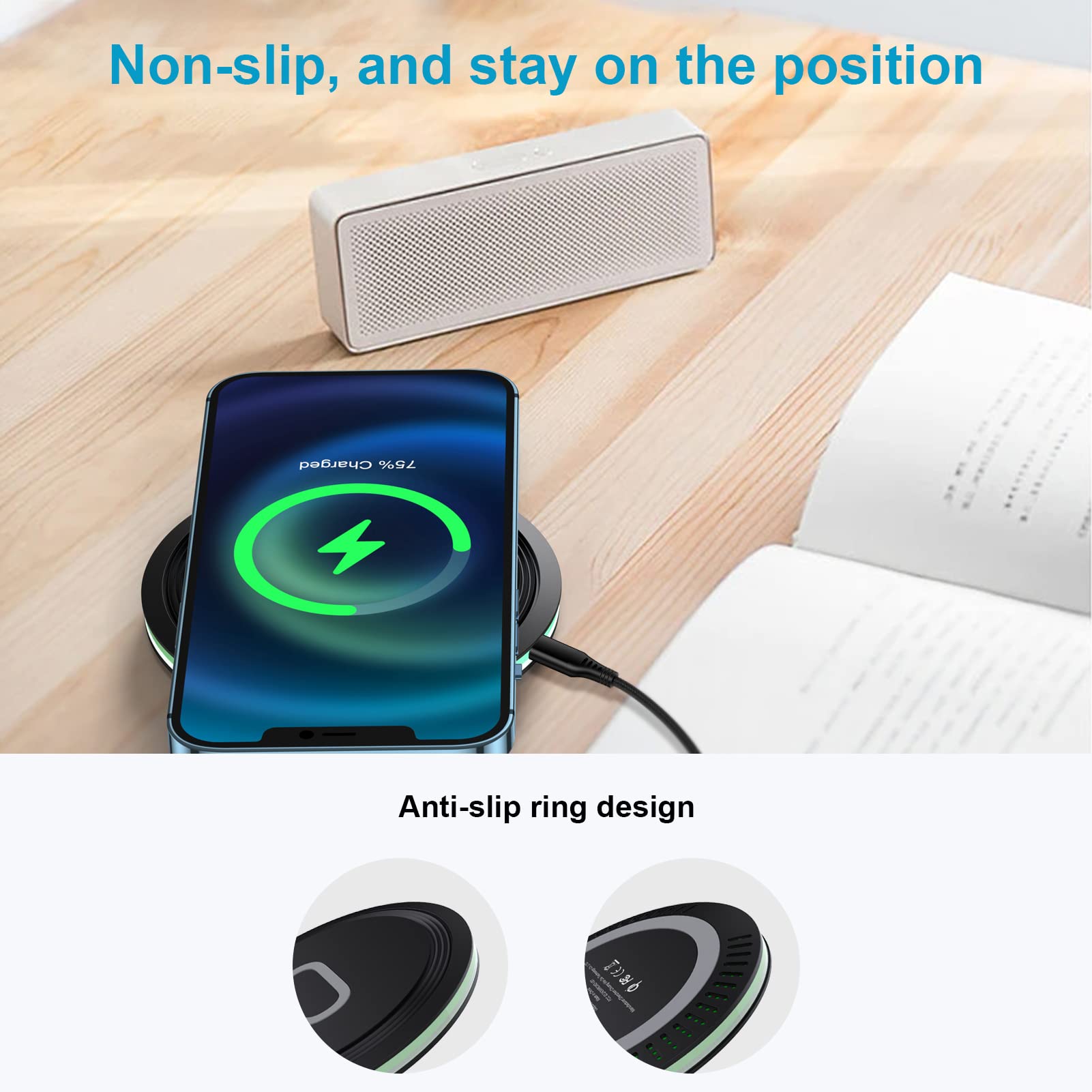 2Pack 15W Fast Wireless Charger for Samsung S24 S23 S22 S21 S20 S10 Z Fold Flip 6, Google Pixel 8, 7 Pro, 7, 6, 6 Pro, 5, 4, 4 XL, 3, 3 XL, Pixel Buds, iPhone 15 14 13 12 11 Mini Pro Max, Charging Pad