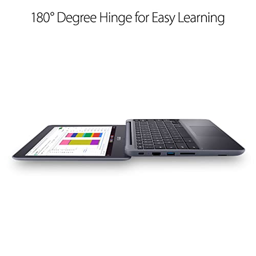ASUS 2022 Newest Chromebook Laptop, 11.6 inch HD Display, MediaTek Quad-Core Processor, 4GB RAM, 32GB eMMC, 256GB MicroSD Card, 180 Degree, Dark Grey, Education, Chrome OS, Bundle with JAWFOAL