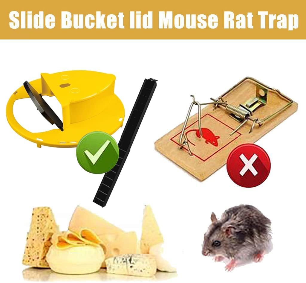 2 Pack Mouse Trap Bucket, Multi-Catch, Auto-Reset Bucket Lid Mouse Trap, Humane or Lethal, Flip Lid Mouse Traps Auto Reset, Indoor Outdoor, 5 Gallon Bucket Compatible (Without Barrel)