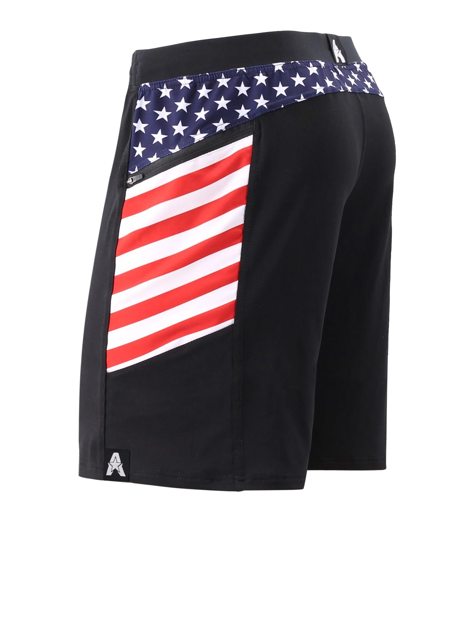 Anthem Athletics Hyperflex 9 in Men's Workout Shorts - Zipper Pocket Short for Running, Athletic & Gym Training - Black & American Flag G2 - Medium