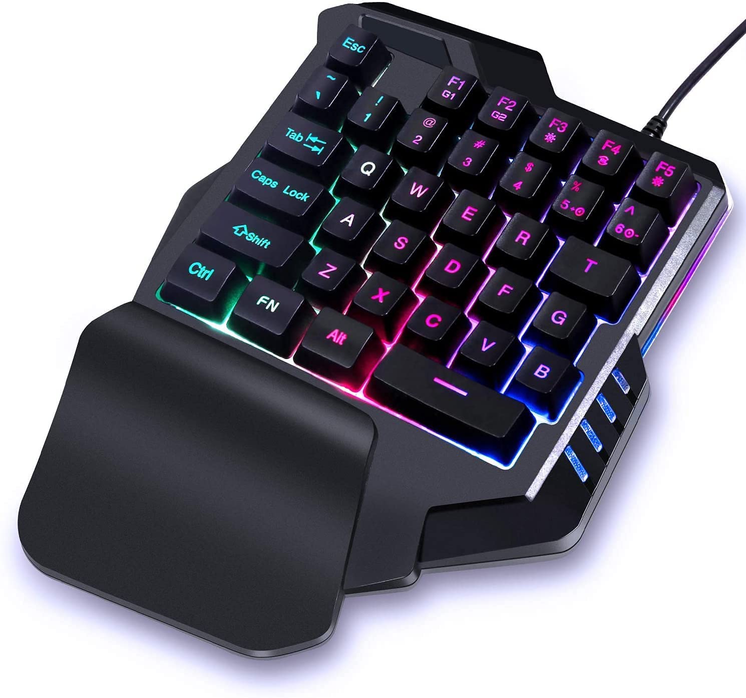 Gaming Keypad, RGB One Handed Gaming Keyboard, Ergonomic Gaming Keyboard with Hand Rest, Single Hand Keyboard with 35 keys Colorful Backlit
