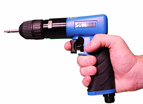 3/8" Air / Pneumatic Reversible Drill, Keyless Chuck, High Tool Power, Pistol Grip Gun With Soft Handle, (Sumake ST-M5010C)