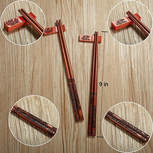 Chopstick Reusable Chinese Dragon and Phoenix Chopsticks with Holder and Carrying Bag Chinese Traditional Stylish Gift Set (2 Pairs)